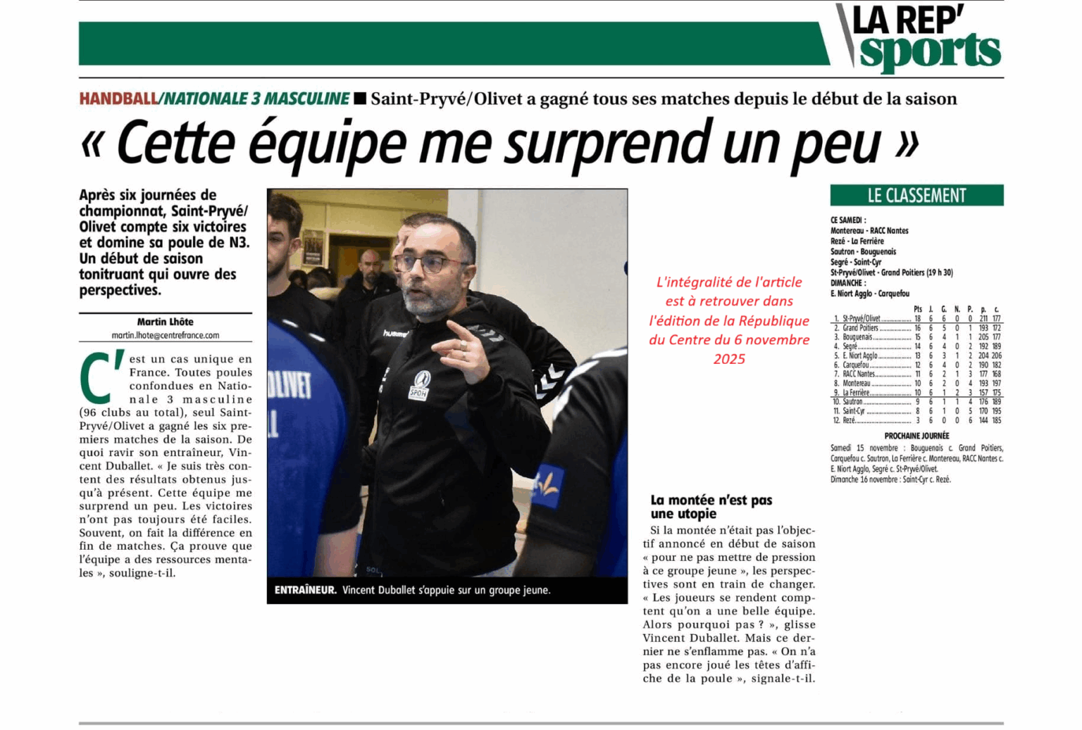 06/11/2025 - HANDBALL / NATIONALE 3 MASCULINE – Saint-Pryvé/Olivet a ...